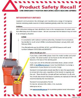 GME EPIRB Recall - Health and Safety Authority